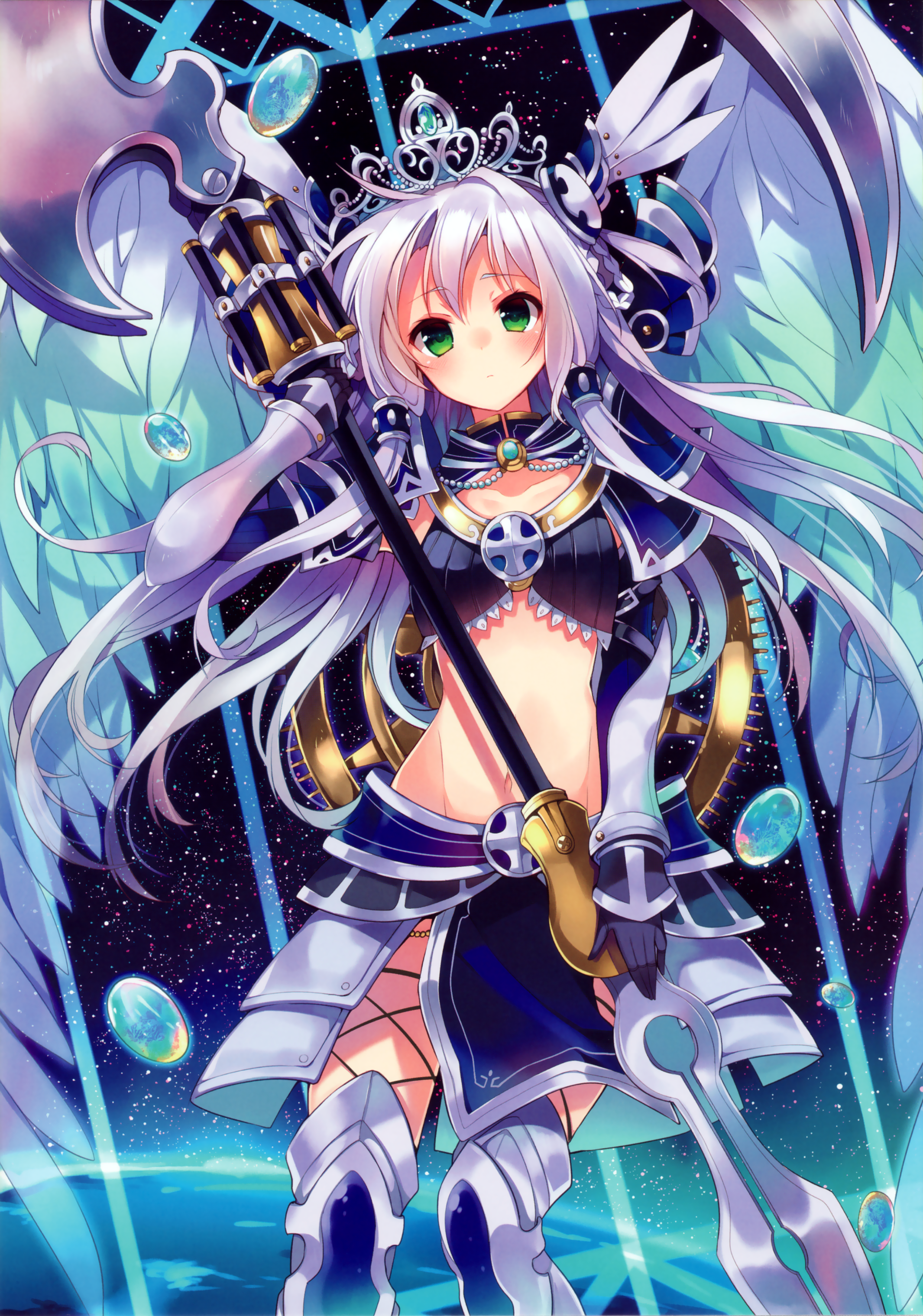 Safebooru - 1girl absurdres armor armored dress bikini armor crown gauntlets greaves green eyes ...